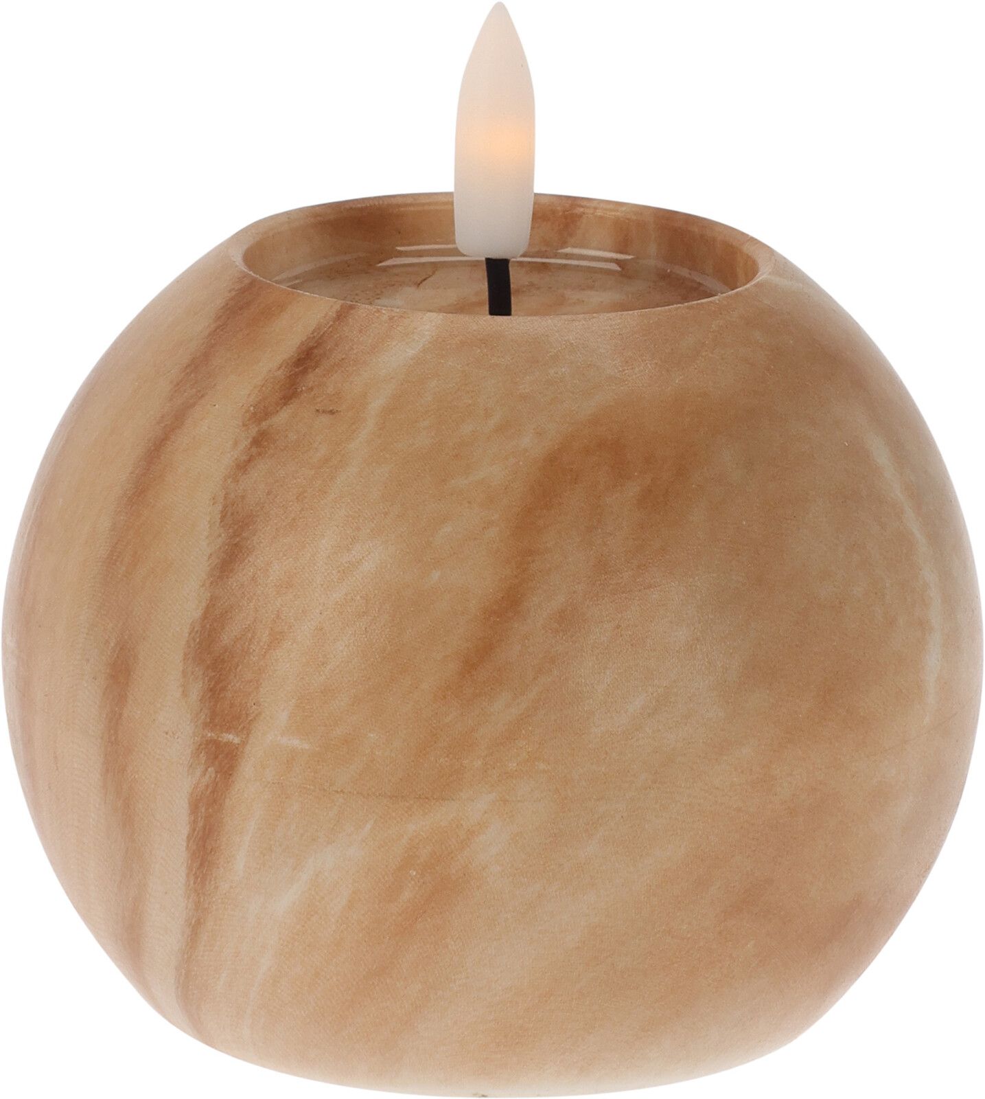 נר לד עגול בעיצוב שיש עם להבה באור צהוב מופעל עם סוללות - BeGreen